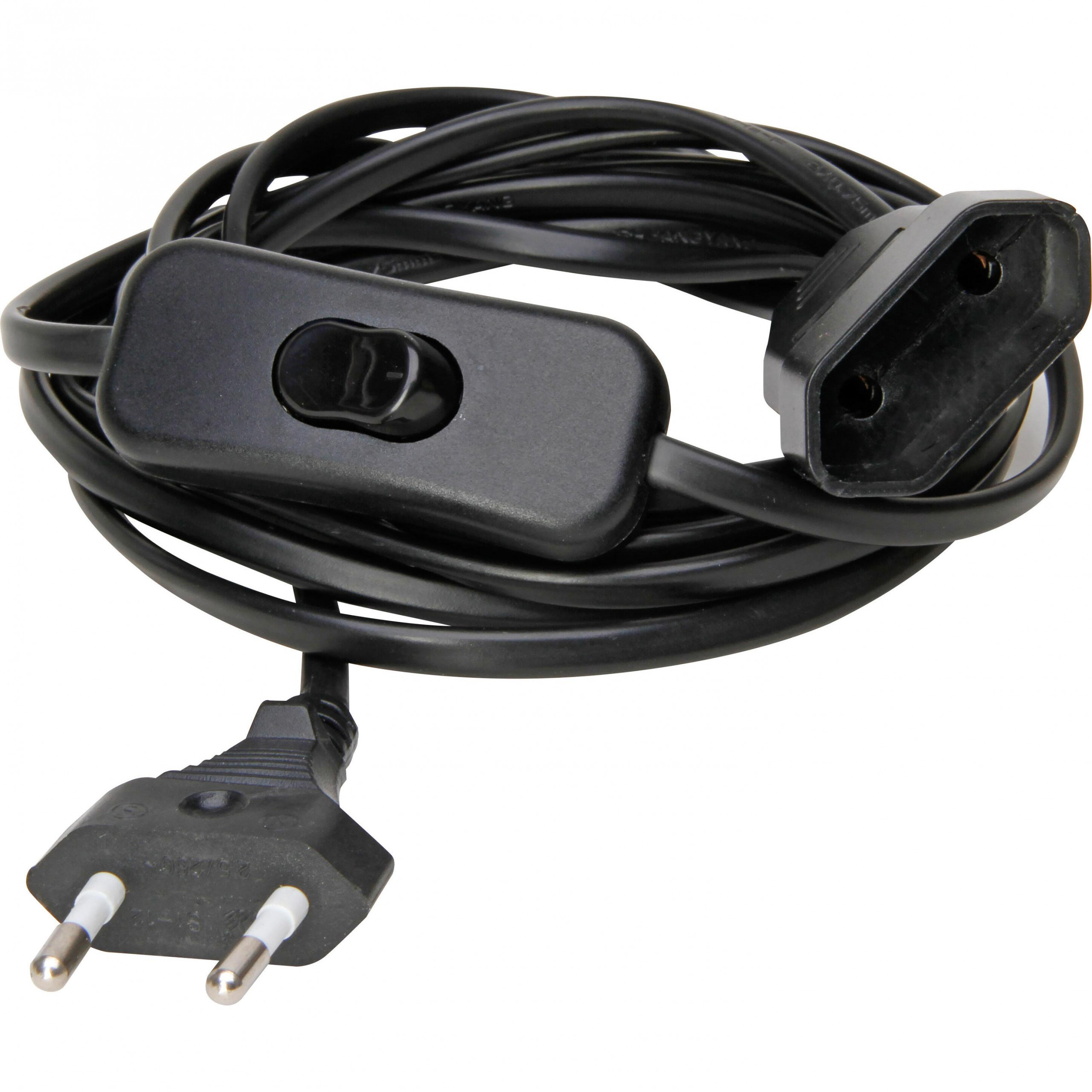 Extension cable with switch, with euro plug, 3m, colour: black ...