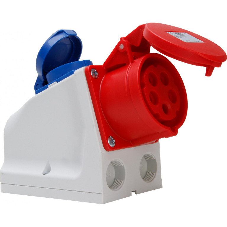 CEE-combination wall socket: CEE-socket with hinged lid (5p, 16A, 400V ...