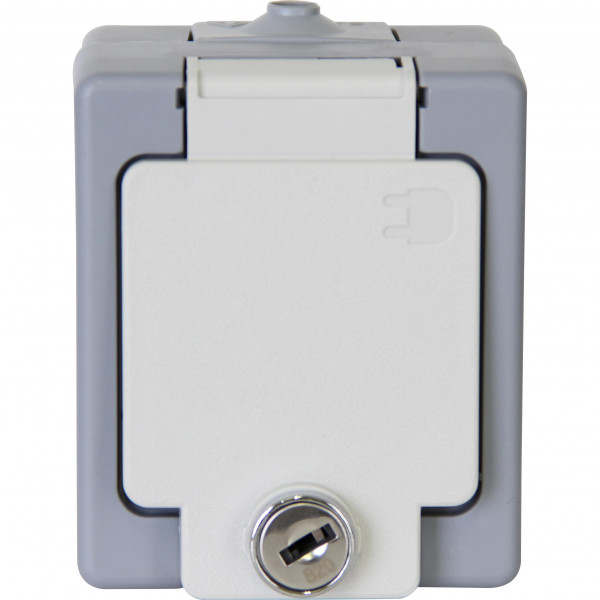 Earthed socket outlet with hinged lid and safety lock – Heinrich Kopp GmbH