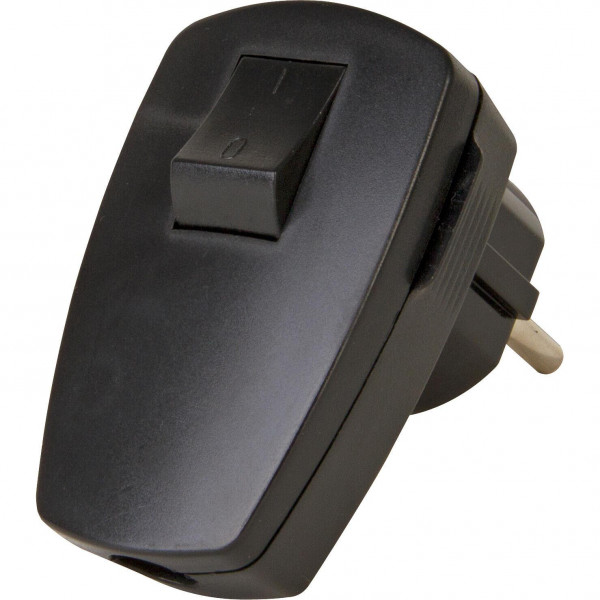 Plastic grounding-type angle plug, with switch, cable entry on side ...