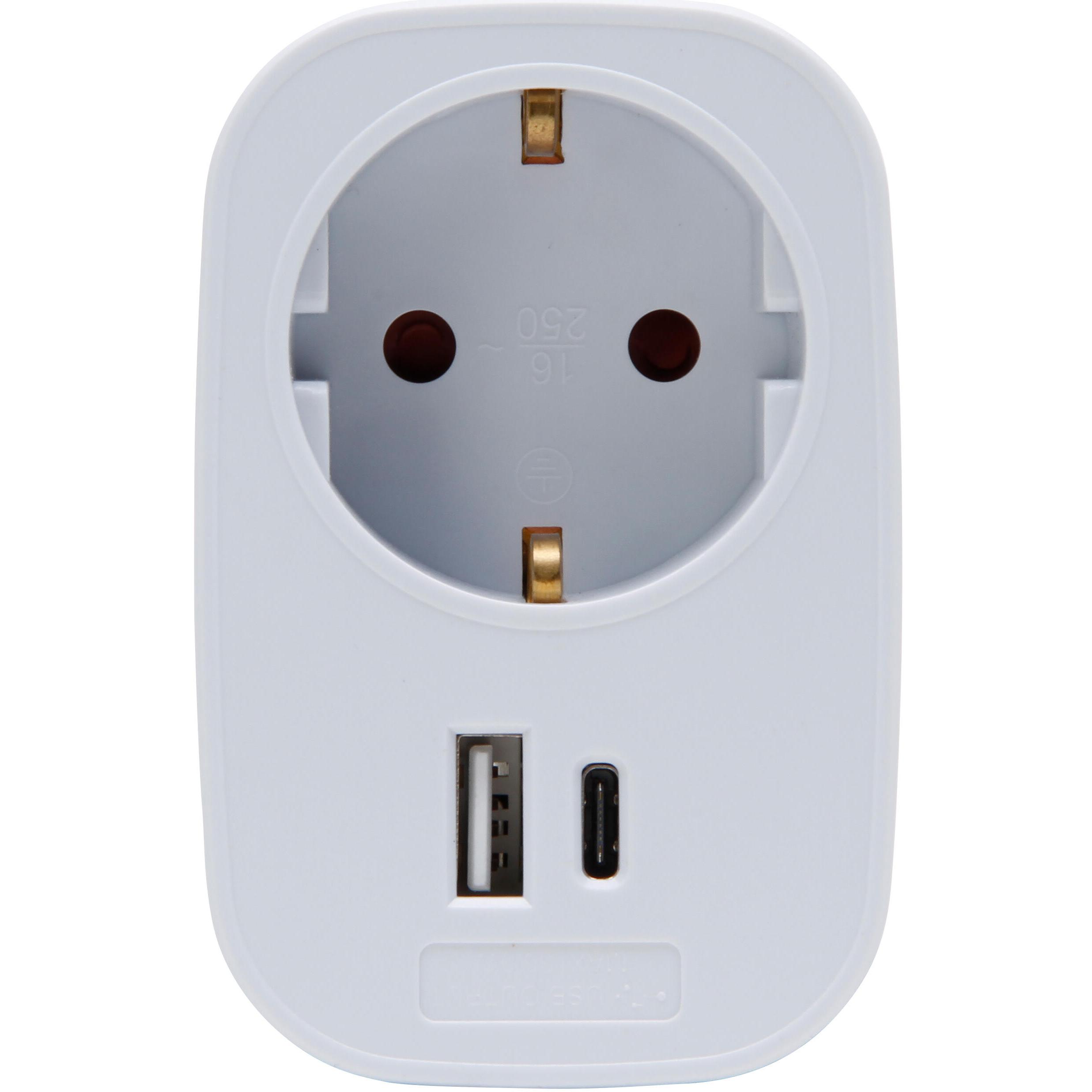 Socket outlet adapter with USB-A and USB-C, 2.4A, colour: white ...