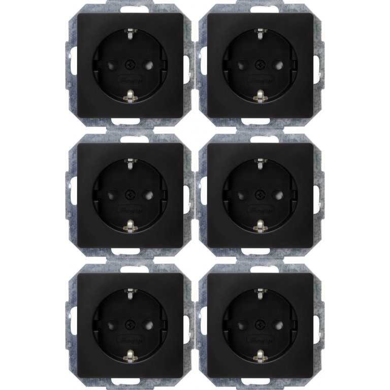PARIS – profi-pack: 6 earthed socket outlet with shutter, colour: black ...