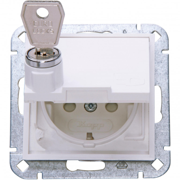 HK07 – Earthed socket outlet with hinged lid and shutter, 1-fold, lockable, colour: arctic white ...